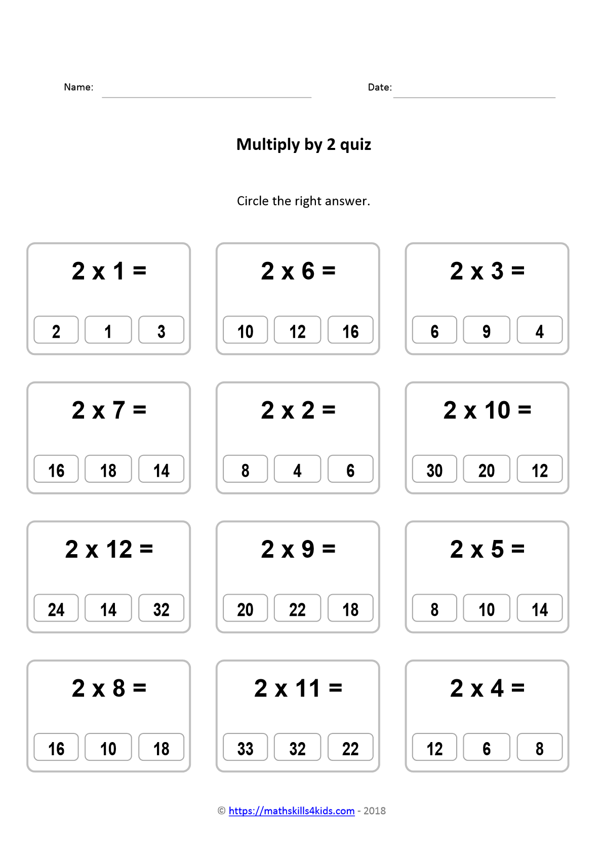2 times table worksheet 3