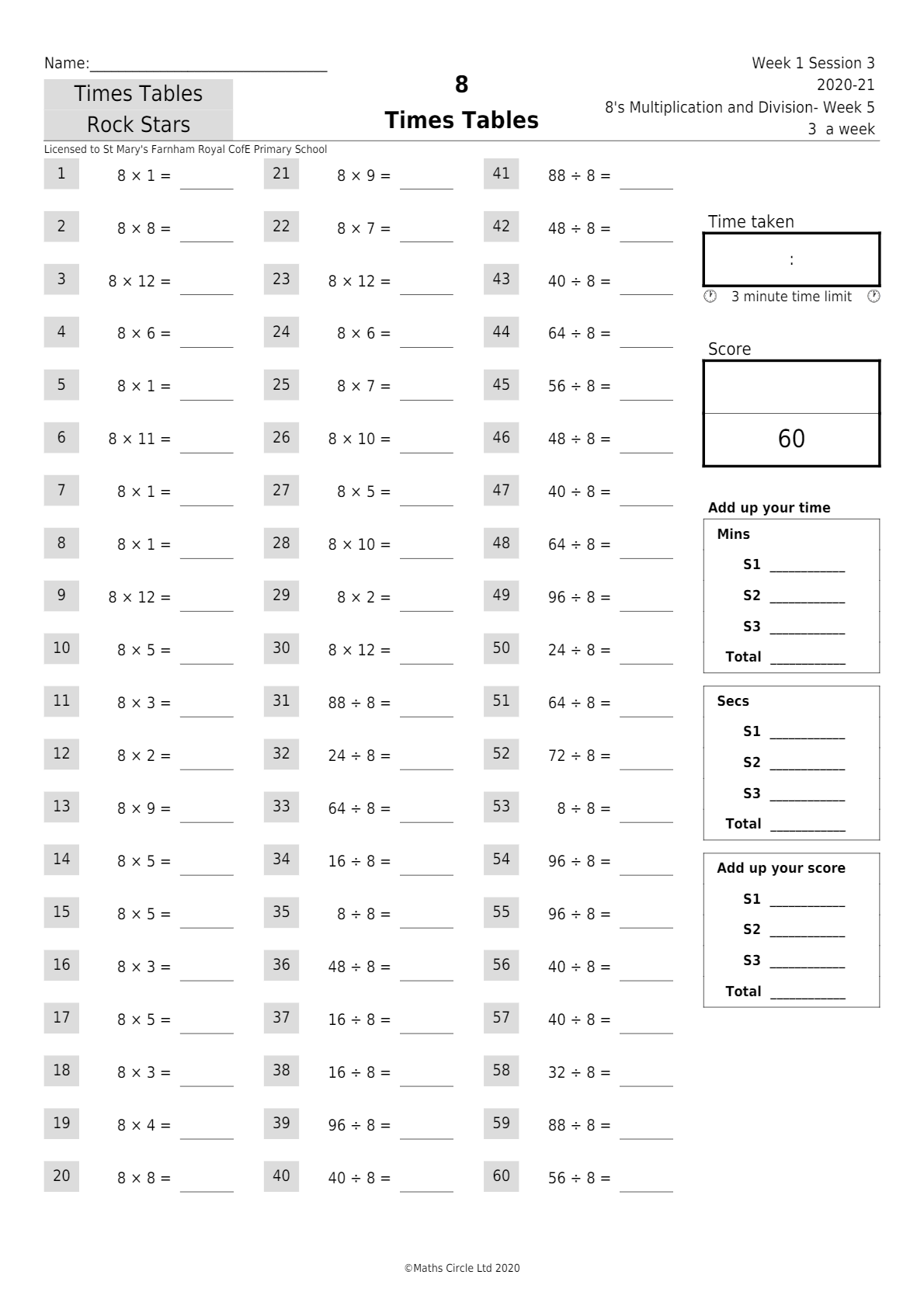 8 Times Table Practice