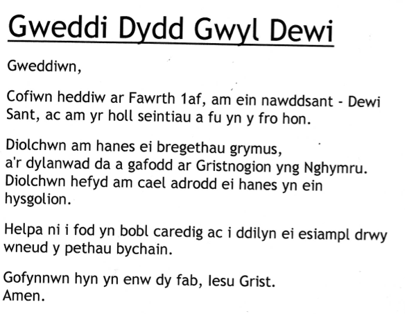 Gweddi Dydd Gŵyl Dewi - Dos 4