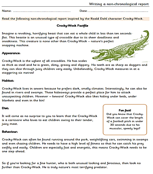 writing a non chronological report exemplars